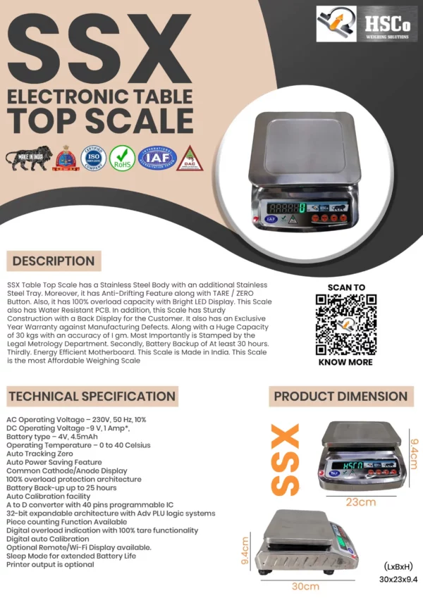 SSX - Electronic Table Top Scale - HSC weighing solutions